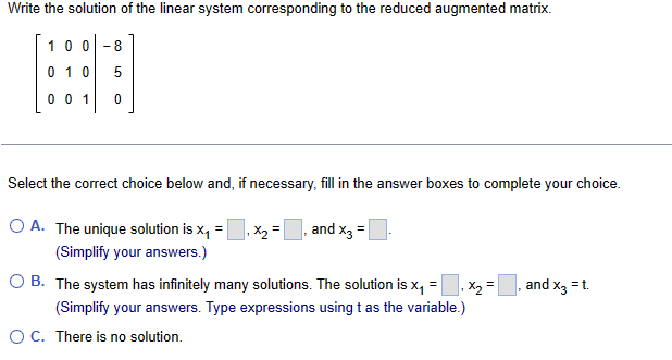 Solved Write the solution of the linear system corresponding | Chegg.com