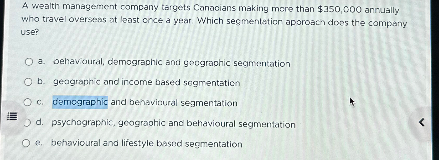 Solved A wealth management company targets Canadians making | Chegg.com