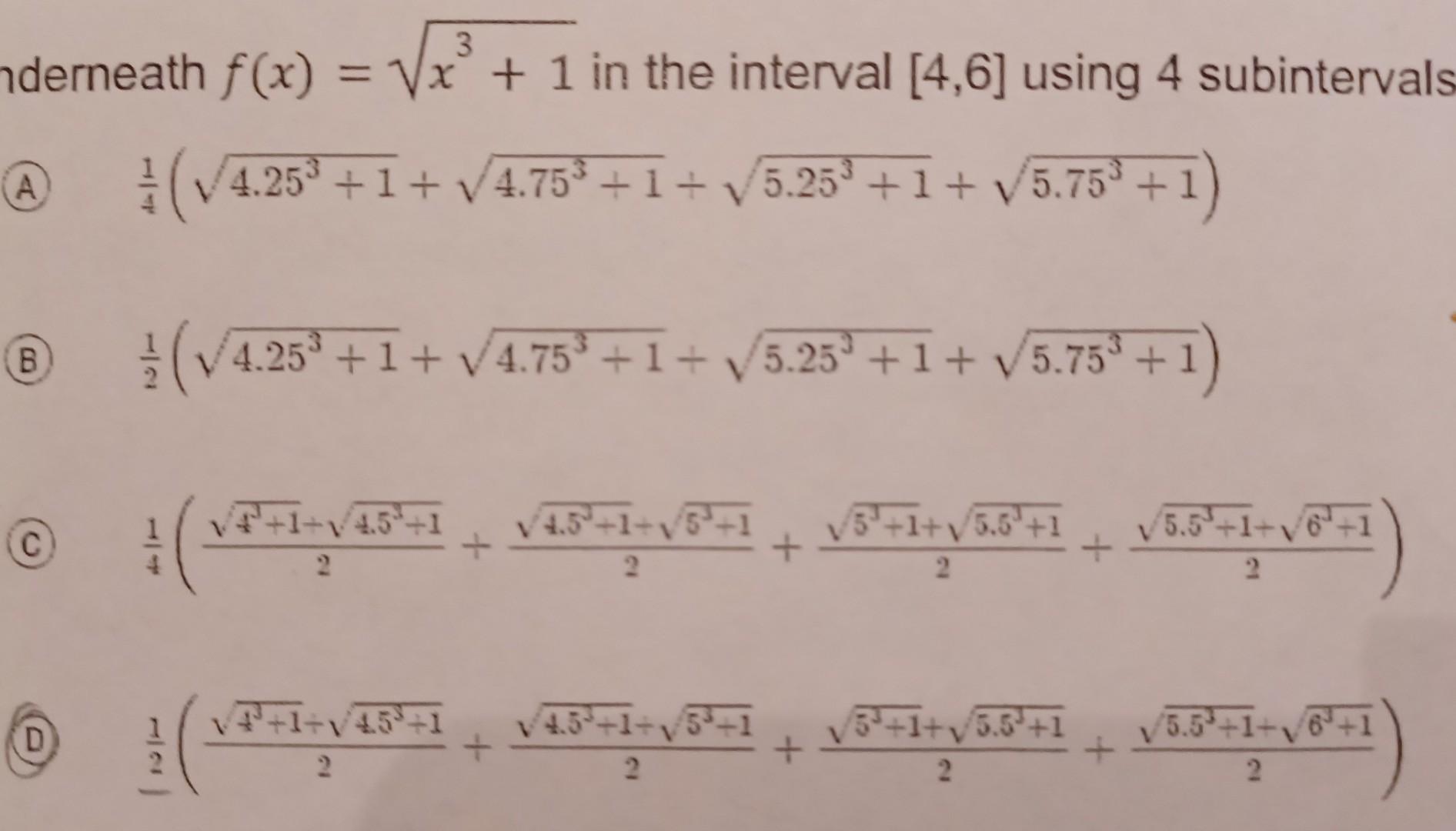 Solved Which of the following is the midpoint Riemann sum | Chegg.com
