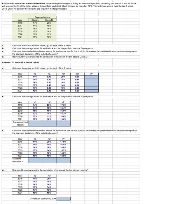 Solved P2 Portfolio return and standard deviation. Jamie | Chegg.com