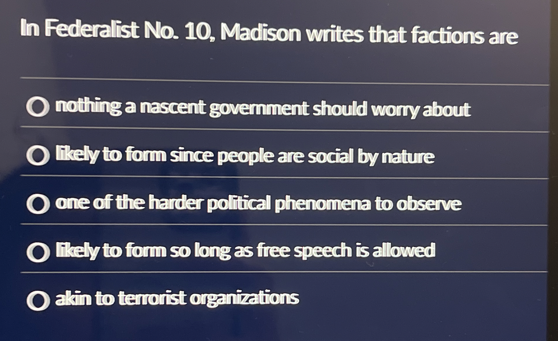 Solved In Federalist No. 10, ﻿Madison writes that factions | Chegg.com