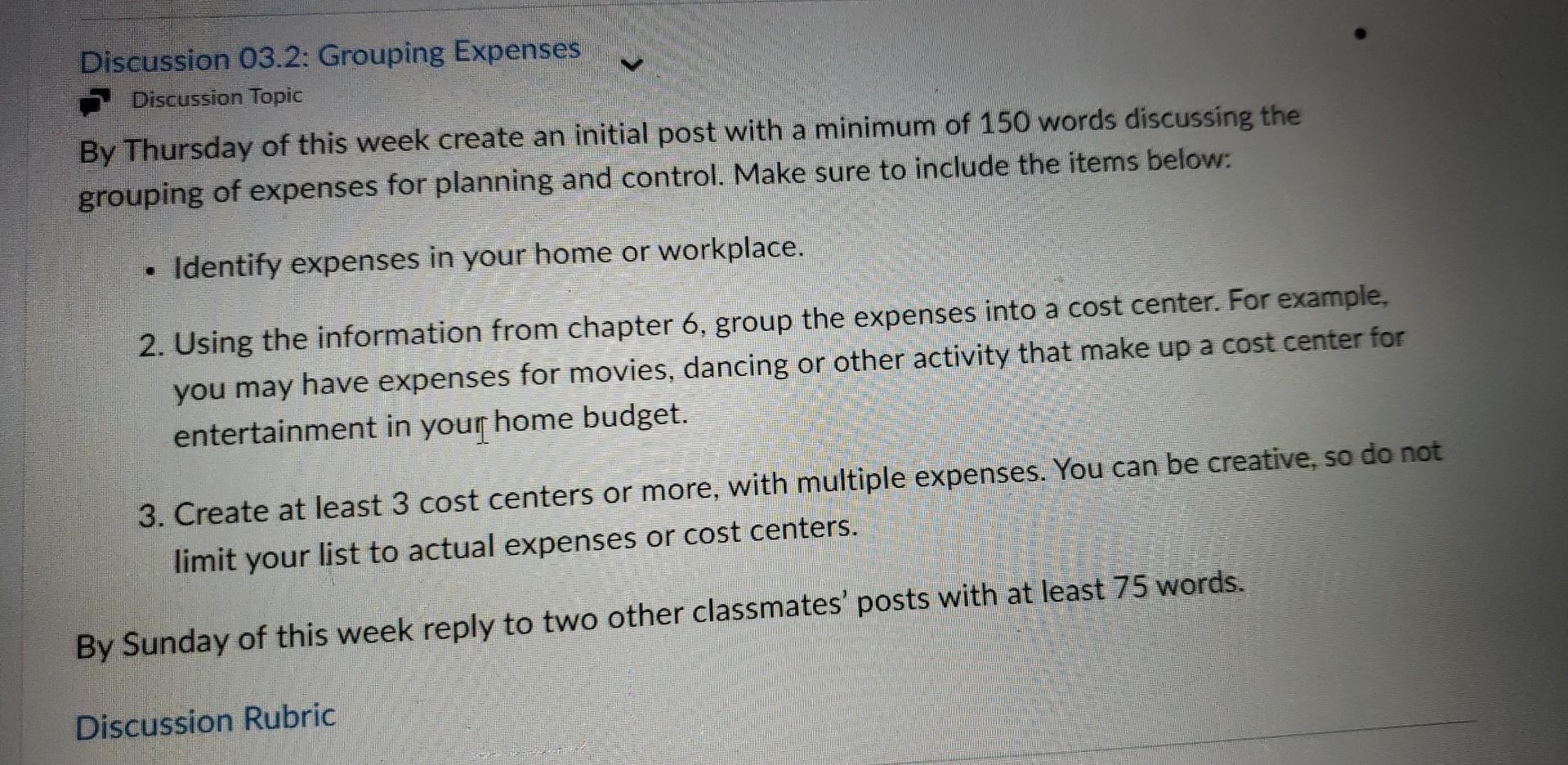 Solved Discussion 03.2: Grouping Expenses Discussion Topic | Chegg.com