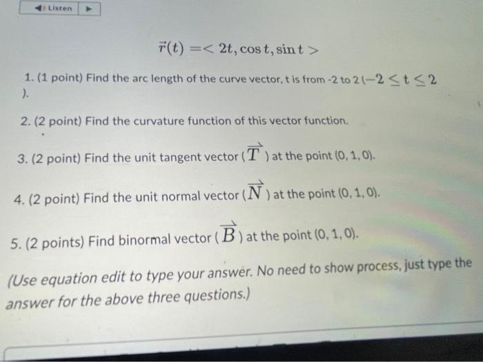 Solved r(t)= 1. (1 point) Find the arc length | Chegg.com