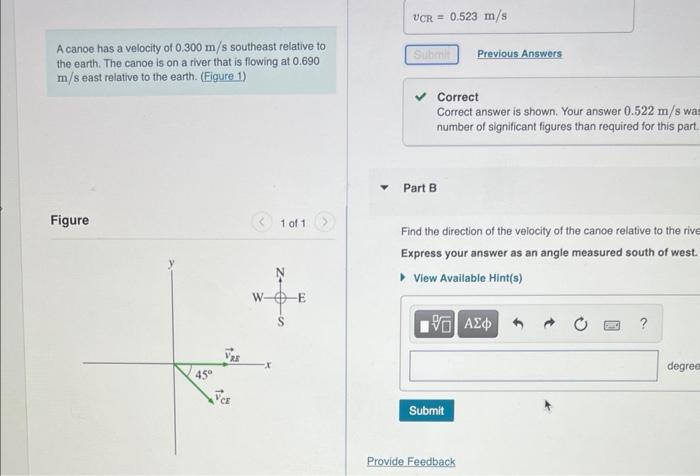 Solved A canoe has a velocity of 0.300 m/s southeast | Chegg.com
