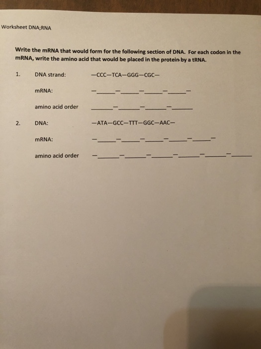 Solved Worksheet DNA;RNA Write the mRNA that would form for | Chegg.com
