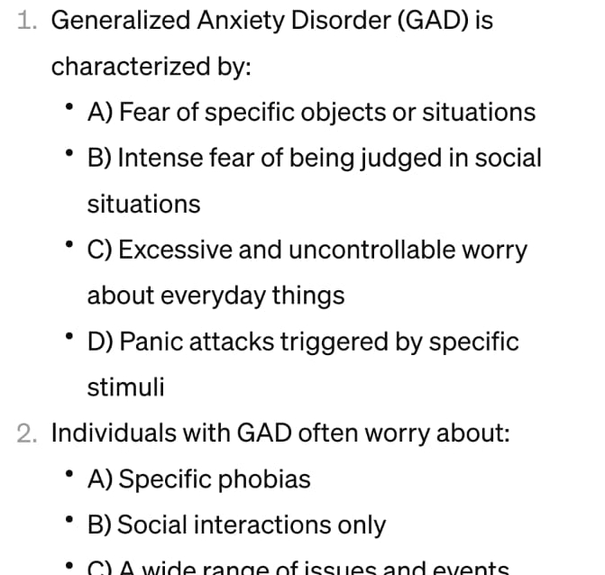 Solved Generalized Anxiety Disorder (GAD) ﻿is characterized | Chegg.com