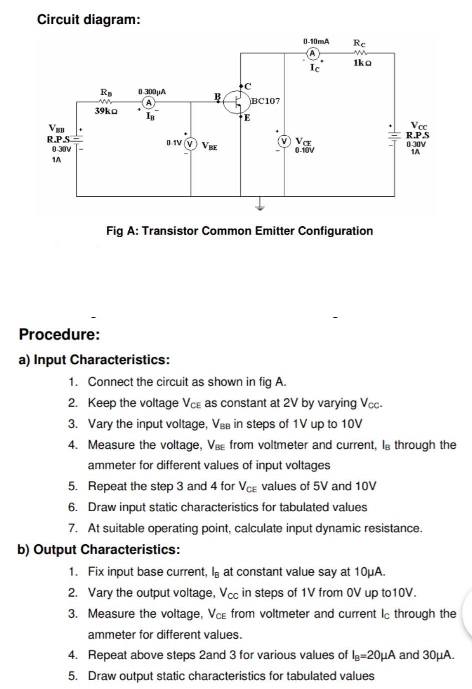 Solved 4. COMMON EMITTER TRANSISTOR CHARACTERISTICS Aim: 1. | Chegg.com