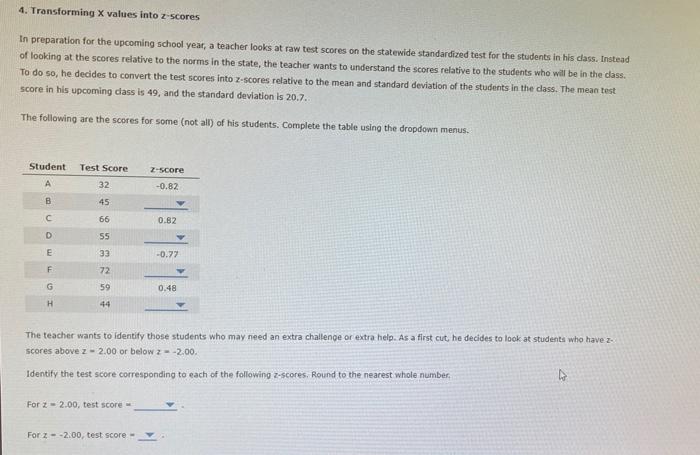 Solved 4. Transforming X values into z scores In preparation | Chegg.com