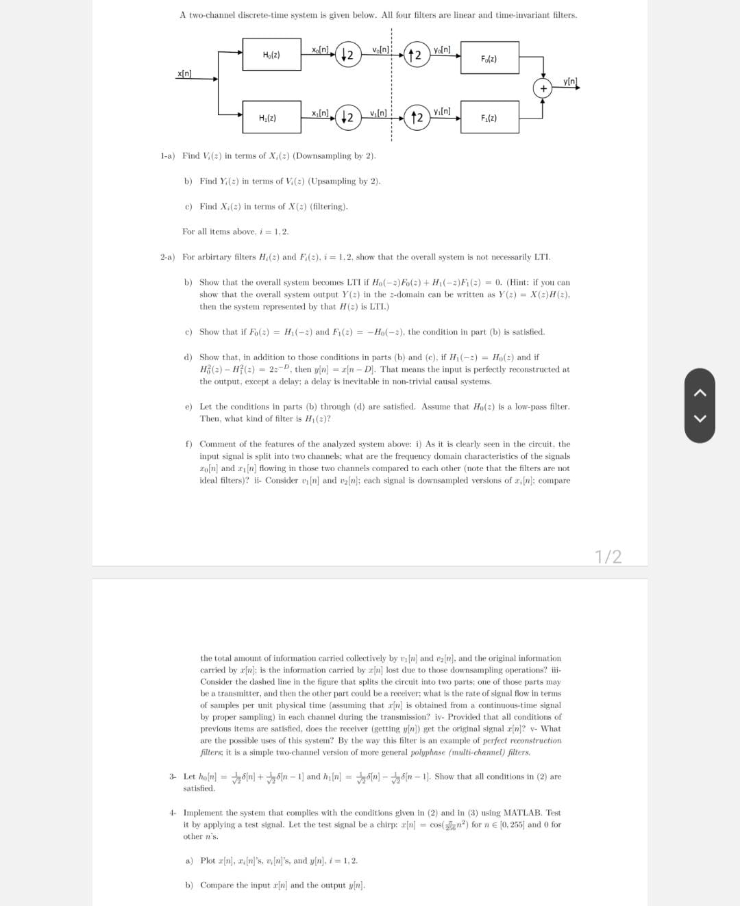1-a) ﻿Find Vi(z) ﻿in terms of xi(z) (Downsampling by | Chegg.com
