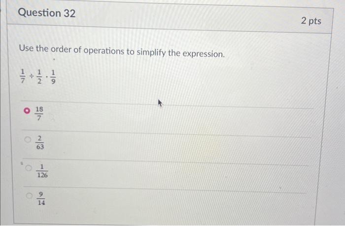 Solved Use The Order Of Operations To Simplify The