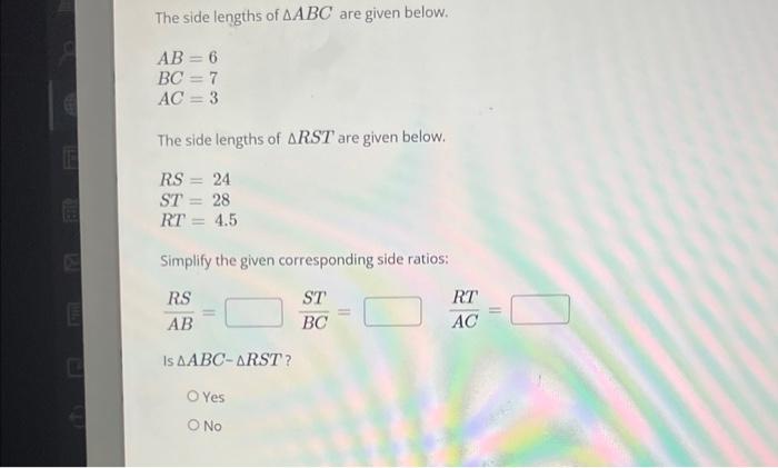 Solved The side lengths of ABC are given below. | Chegg.com