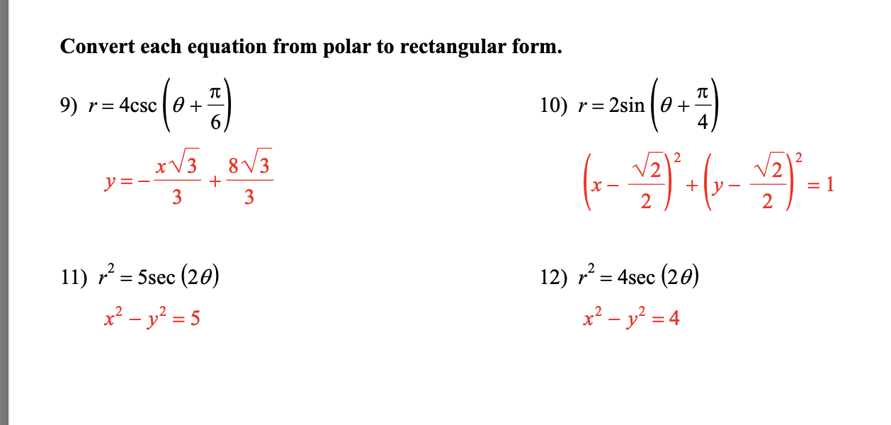 Solved ,Convert each equation from polar to rectangular | Chegg.com
