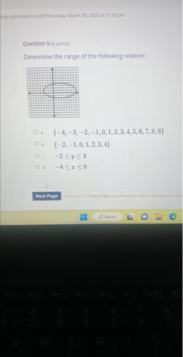 Solved Question 9(4 points) Determine the range of the | Chegg.com