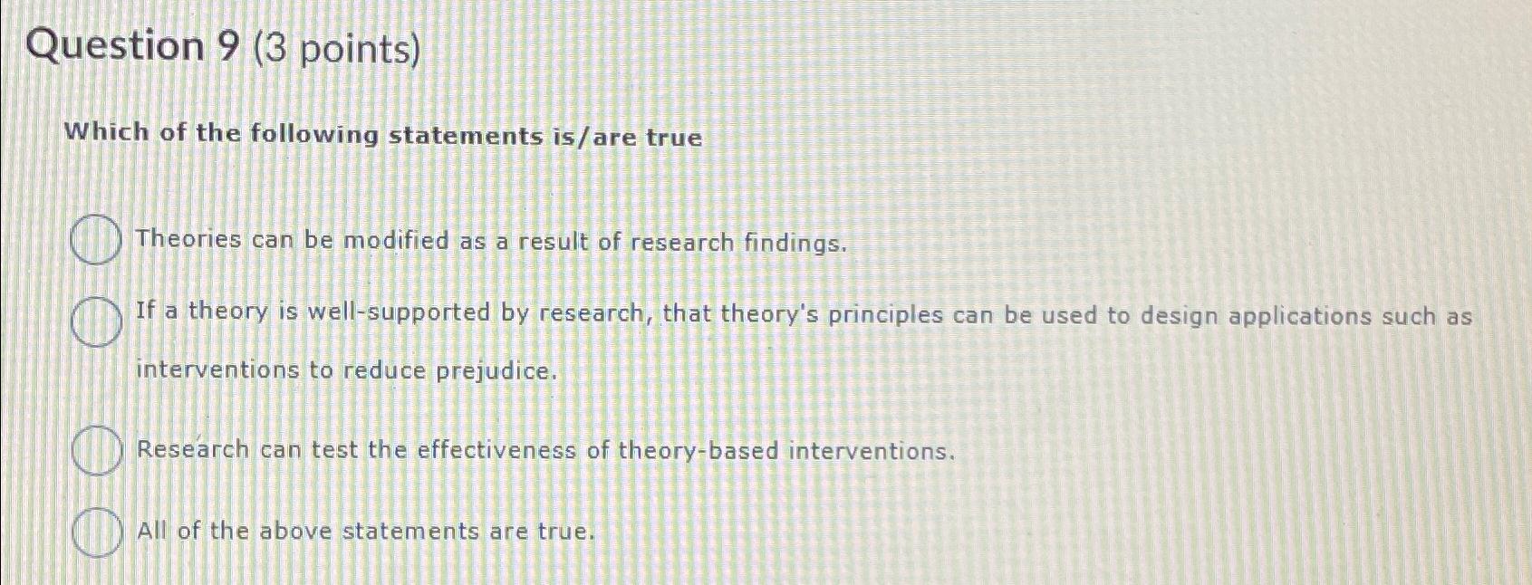 Solved Question 9 (3 ﻿points)Which of the following | Chegg.com