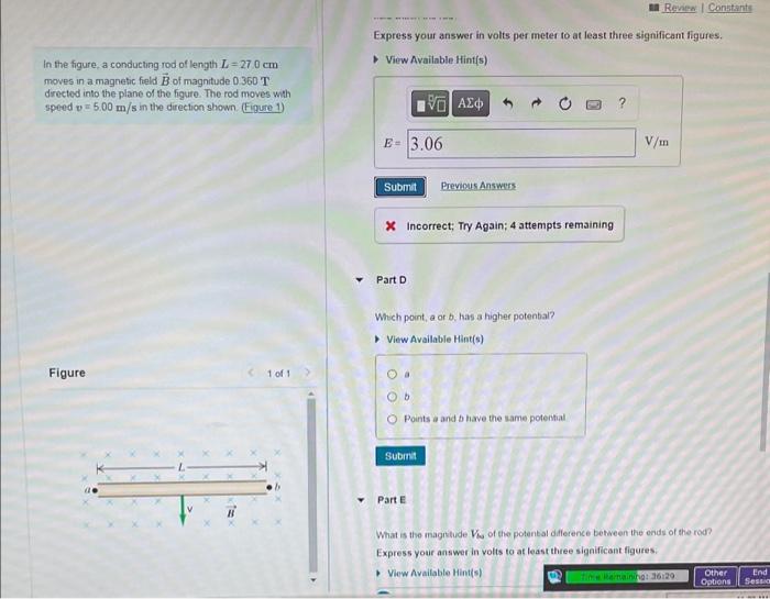 Solved In the figure, a conducting rod of length L=27.0 cm | Chegg.com