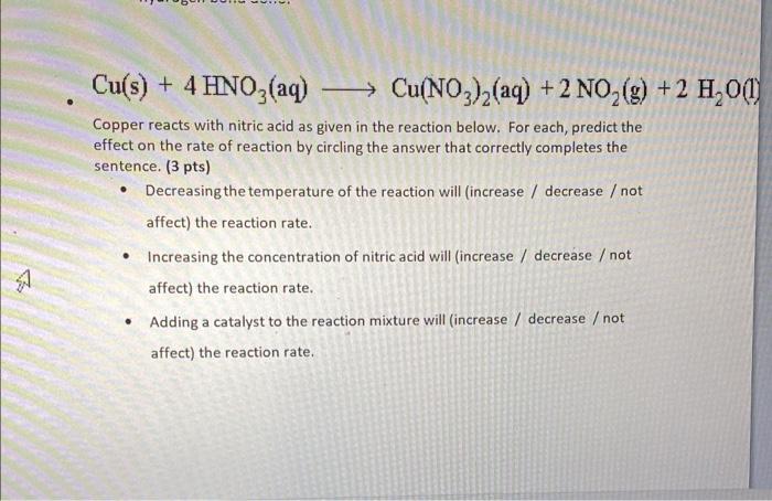 Solved Cu(s)+4HNO3(aq) Cu(NO3)2(aq)+2NO2( g)+2H2O( Copper | Chegg.com