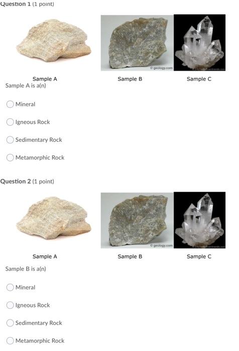 Solved Question 1 (1 point) geology.com Sample B Sample A | Chegg.com