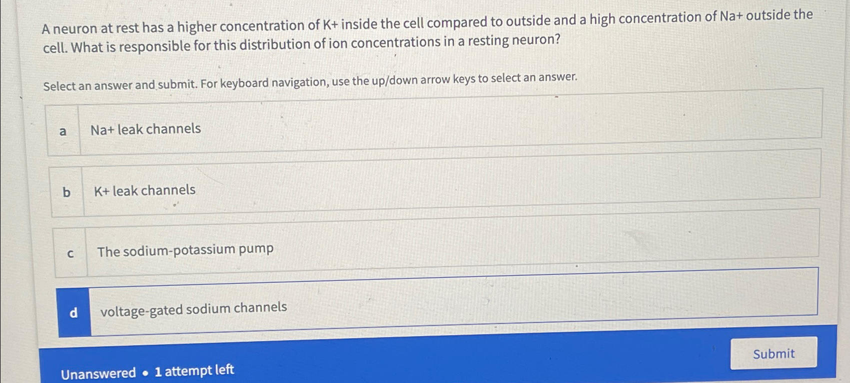 Solved A neuron at rest has a higher concentration of K+ | Chegg.com
