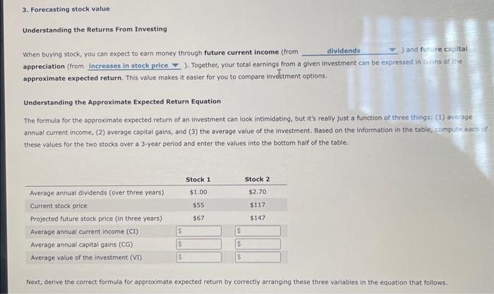 Solved Understanding the Returns From Investing When buying | Chegg.com