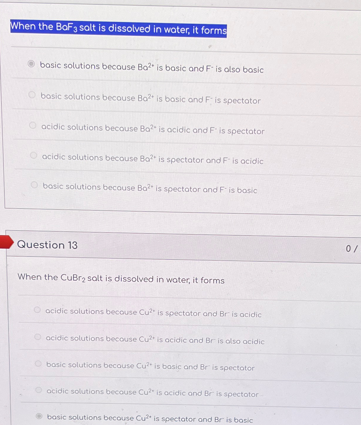Solved When the BaF3 ﻿salt is dissolved in water, it | Chegg.com