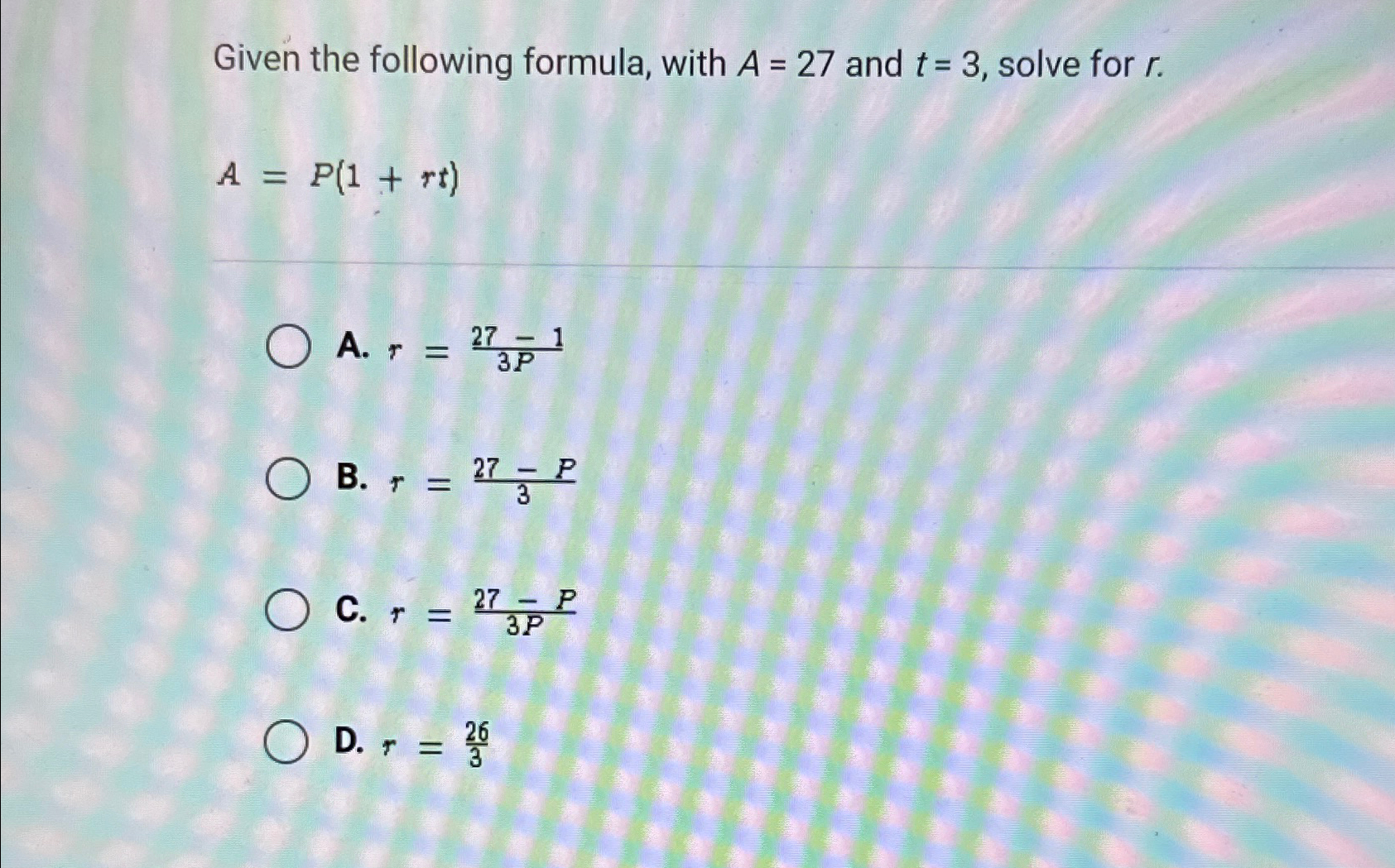 Solved Given the following formula, with A=27 ﻿and t=3, | Chegg.com