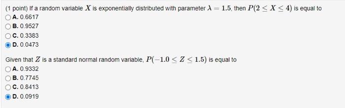 Solved (1 point) If a random variable X is exponentially | Chegg.com