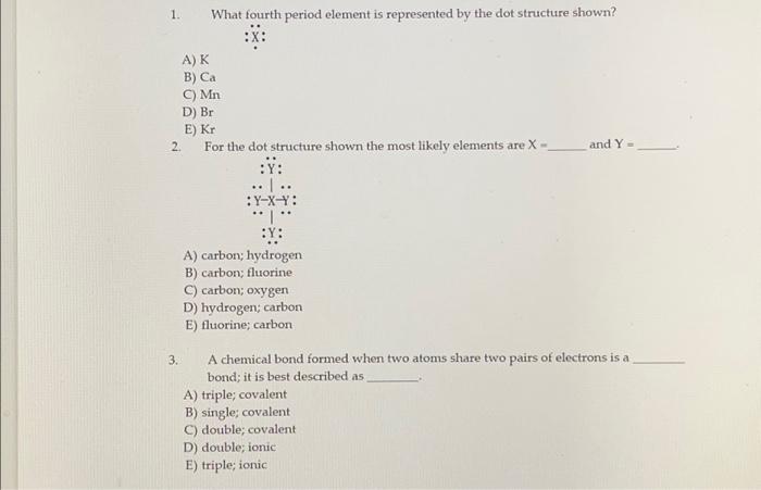 Solved 1. 3. What fourth period element is represented by | Chegg.com
