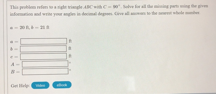 Solved This problem refers to a right triangle ABC with C = | Chegg.com