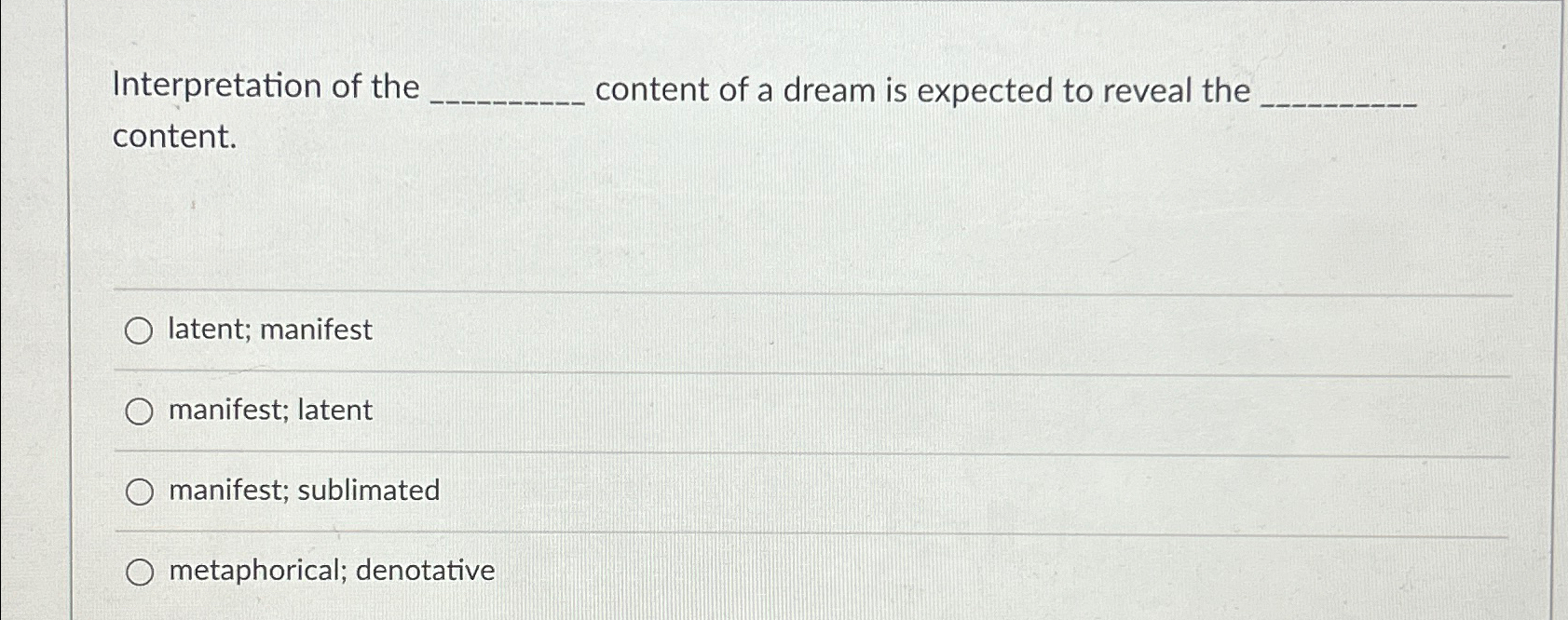 Solved Interpretation of the content of a dream is expected | Chegg.com