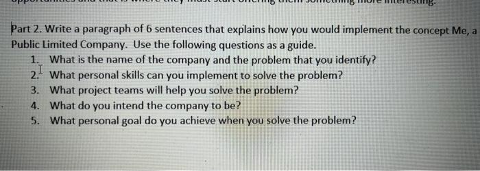 Part 2. Write a paragraph of 6 sentences that | Chegg.com