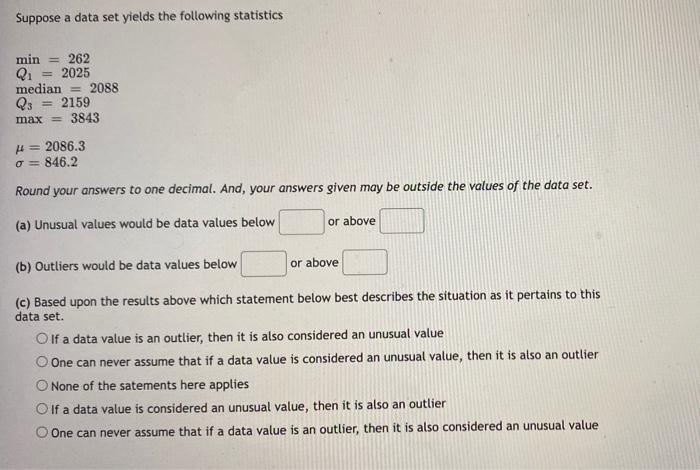 Solved Suppose a data set yields the following statistics | Chegg.com