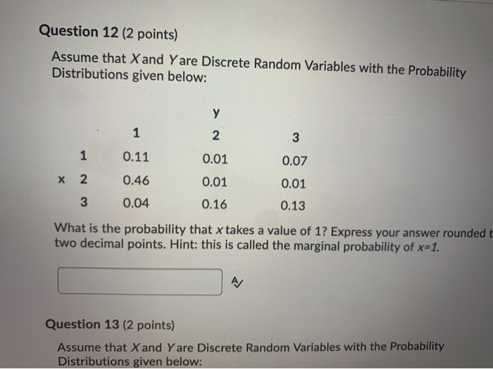 Solved Question 11 (2 points) Assume that X and Yare | Chegg.com
