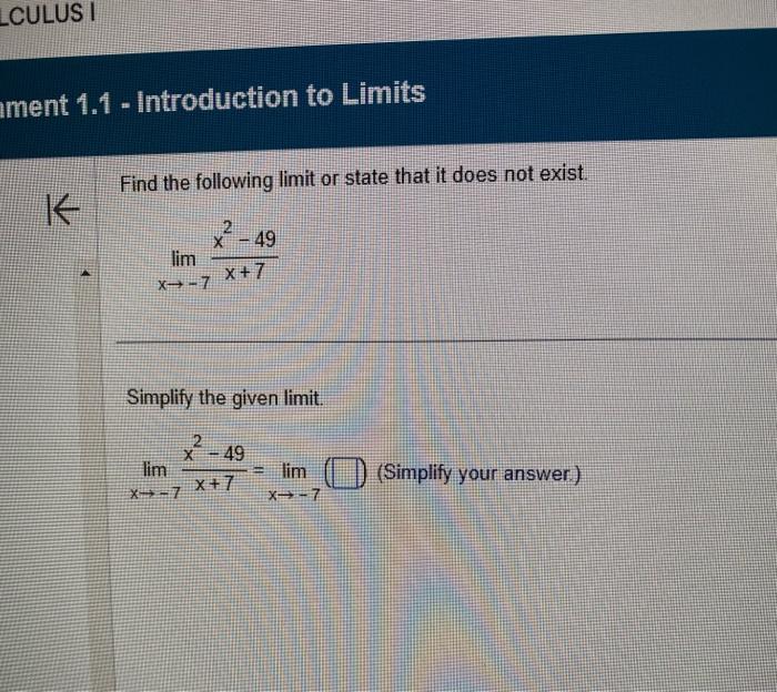 Solved Find the following limit or state that it does not | Chegg.com