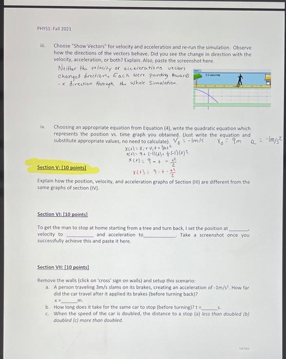 Solved Section V: Explain how the position, velocity and | Chegg.com