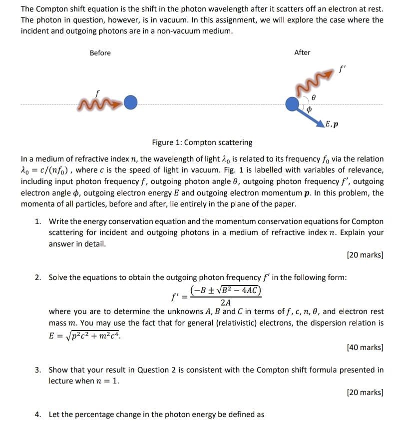 The Compton shift equation is the shift in the photon | Chegg.com