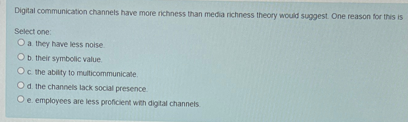 Solved Digital communication channels have more richness | Chegg.com