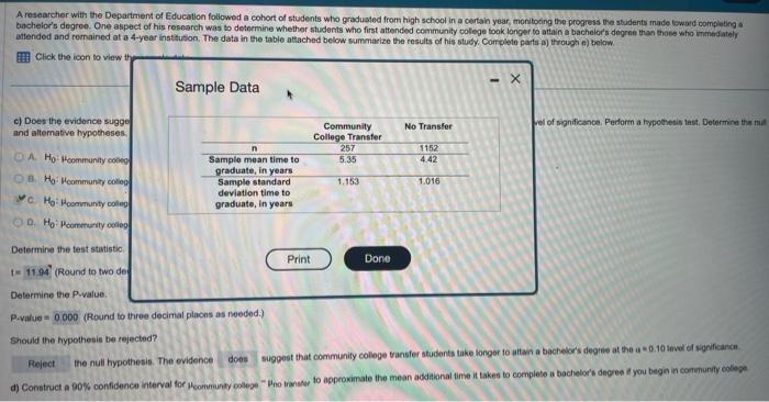 Solved A rosearcher with the Department of Education | Chegg.com