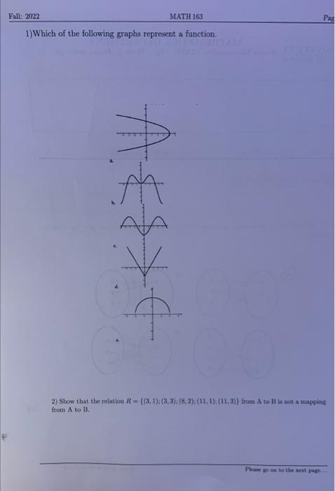 Solved 1) Which of the following graphs represent a | Chegg.com