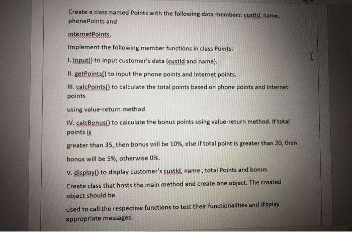 Solved Create a class named Points with the following data | Chegg.com