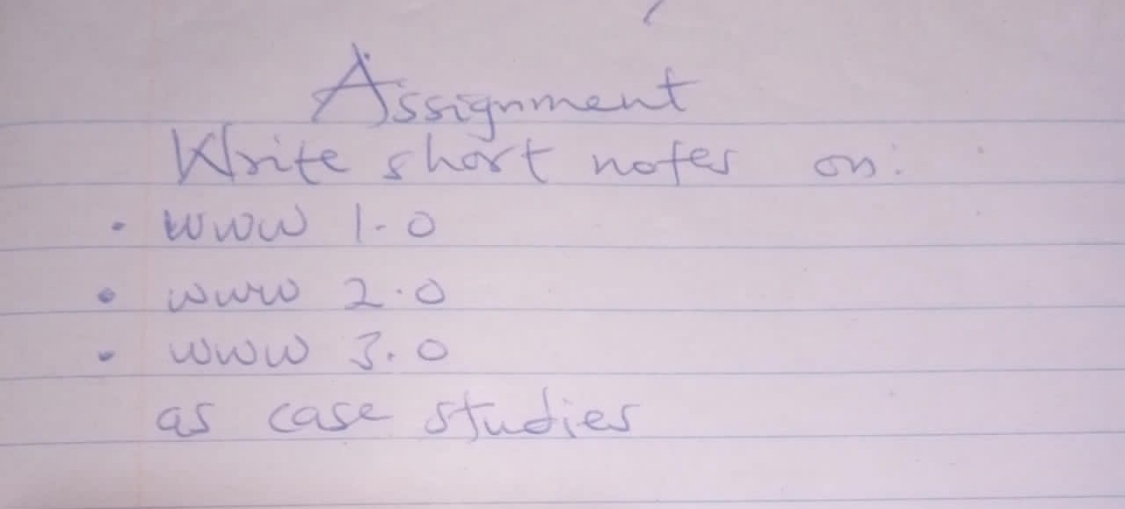 Solved Write short notes on www 1.0 ,www 2.0 ﻿and www 3.0 | Chegg.com
