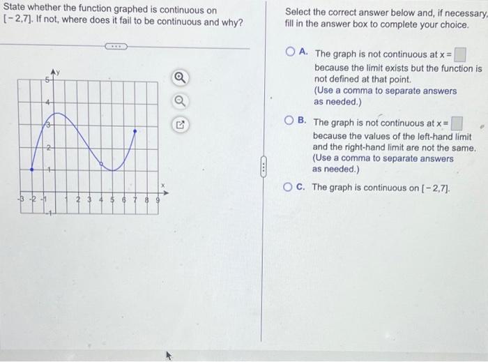 Solved State whether the function graphed is continuous on | Chegg.com