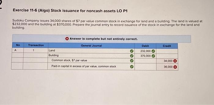 Solved Exercise 11-6 (Algo) Stock issuance for noncash | Chegg.com