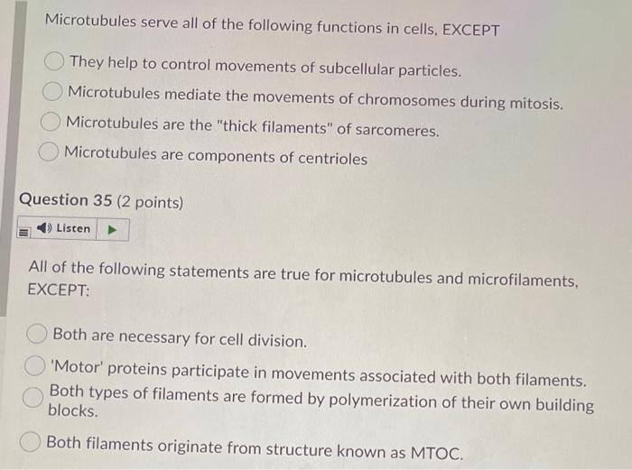 Solved Microtubules serve all of the following functions in | Chegg.com