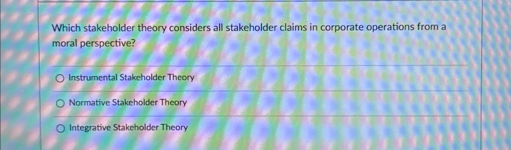 Solved Which stakeholder theory considers all stakeholder | Chegg.com