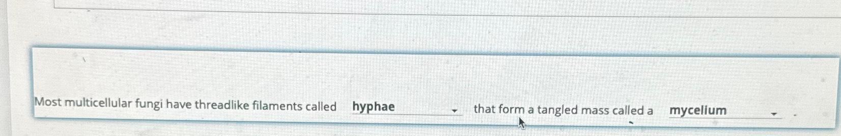 Solved Most multicellular fungi have threadlike filaments | Chegg.com