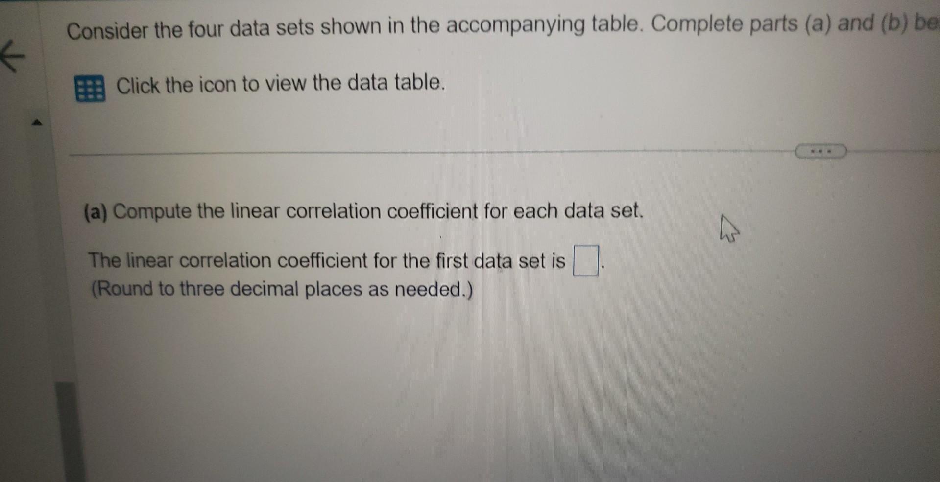 Consider the four data sets shown in the accompanying | Chegg.com