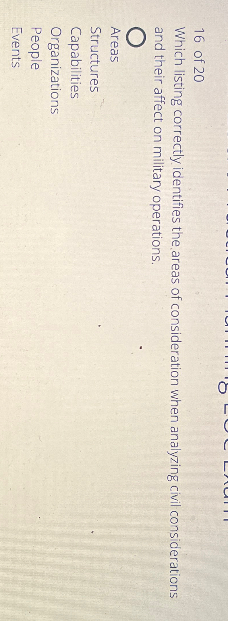 Solved 16 ﻿of 20Which listing correctly identifies the areas | Chegg.com