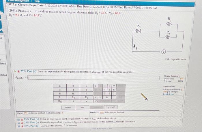 Solved (20%) Problem 2: In the three-resistor circuit | Chegg.com
