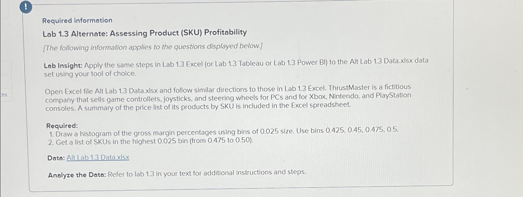!Required informationLab 1.3 ﻿Alternate: Assessing | Chegg.com