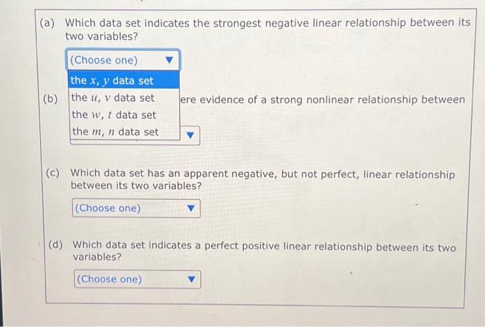 Solved Below are four bivariate data sets and their scatter | Chegg.com